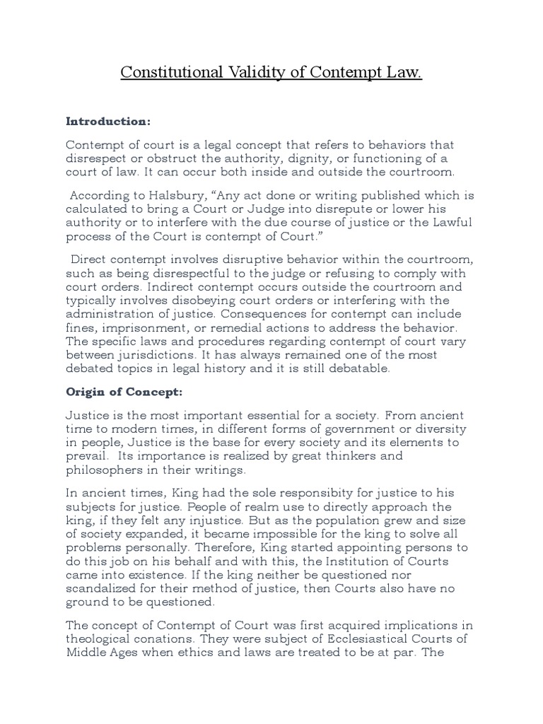 Constitutional Validity of Contempt Law. | PDF | Contempt Of Court ...