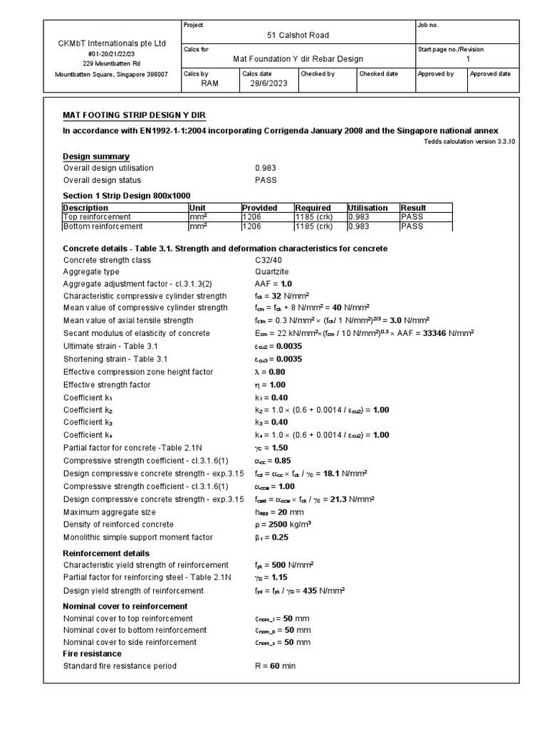 Mat Foundation Y Dir Rebar Design | PDF | Strength Of Materials ...