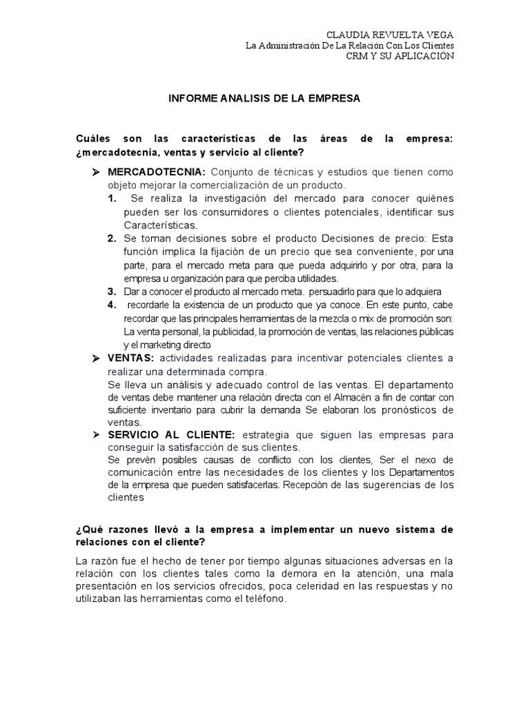 Informe Analisis de La Empresa | PDF | Marketing | Business