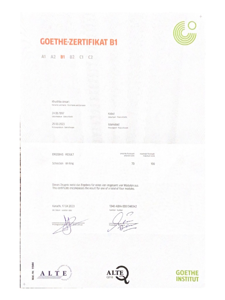 Goethe-Zertifikat b1 2 | PDF