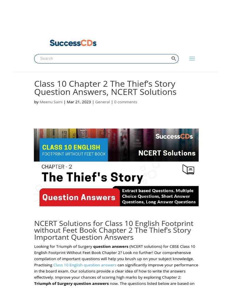 Class 10 NCERT Solutions: The Thief’s Story | PDF | English Grammar ...