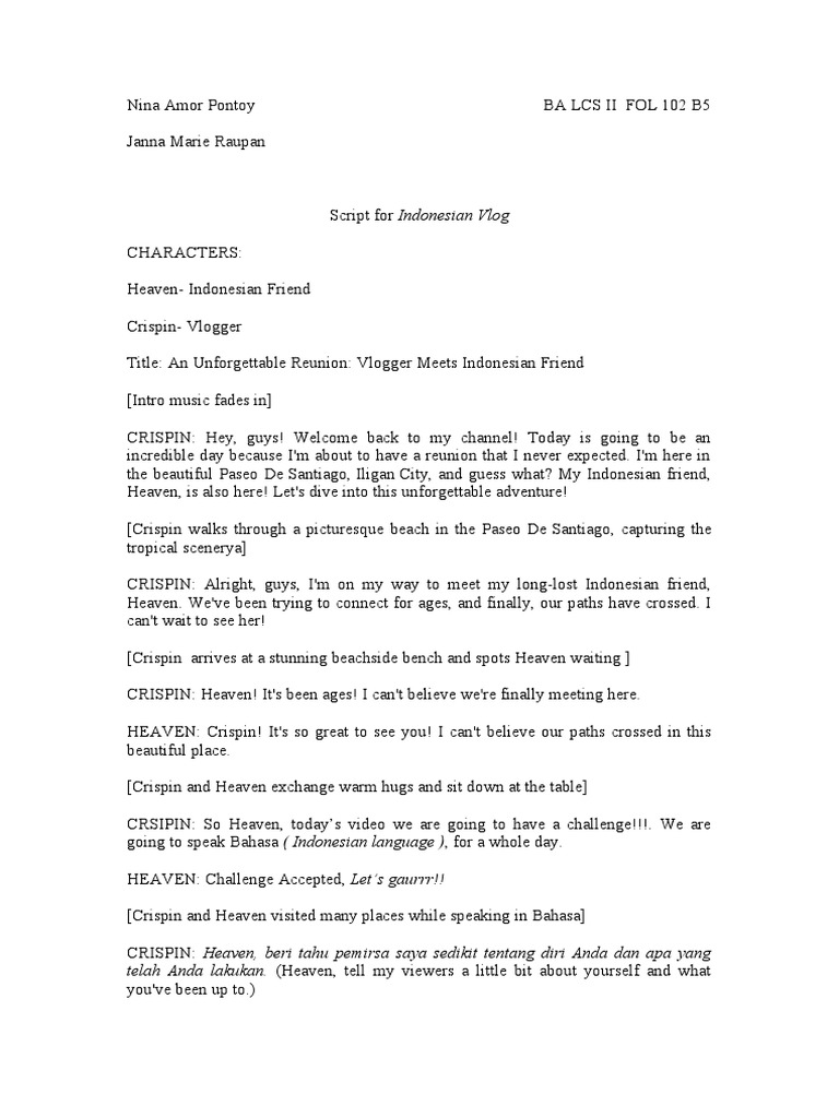 Script For Indonesian Vlog | PDF