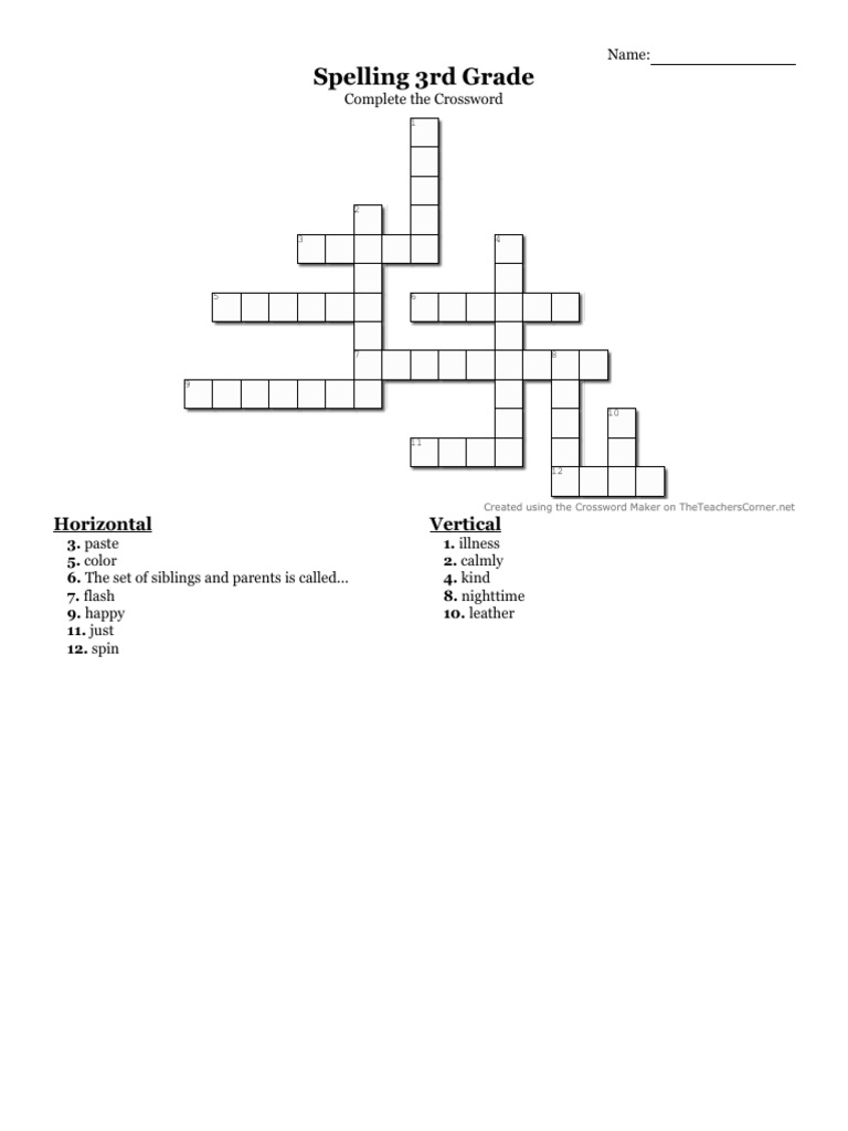 3rd Grade Crossword Puzzle Activity | PDF