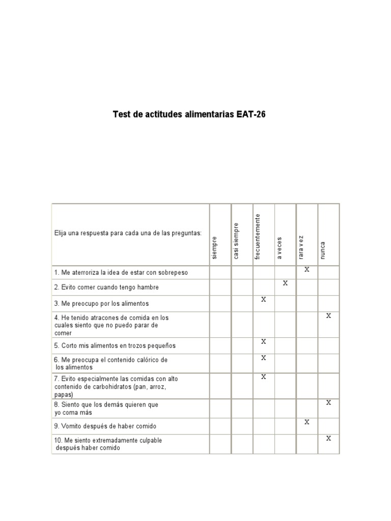EAT 26 Wordhoja de Respuesta | PDF | Alimentos | Dieta
