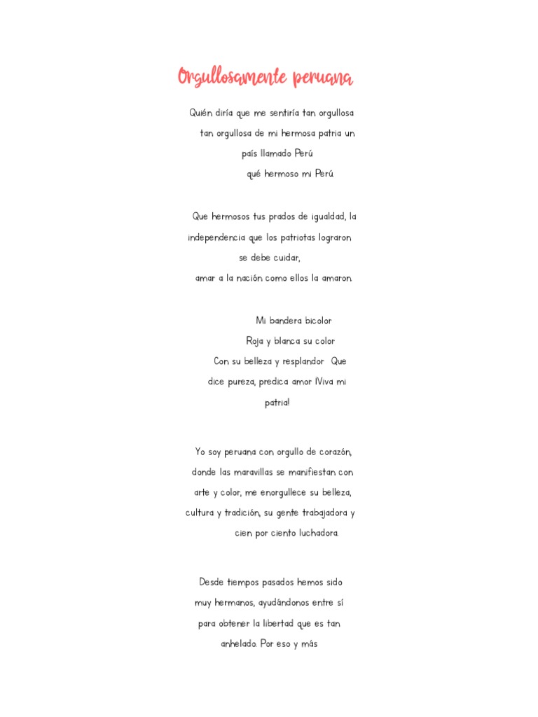 Orgullosamente peruana: un poema a la patria | PDF