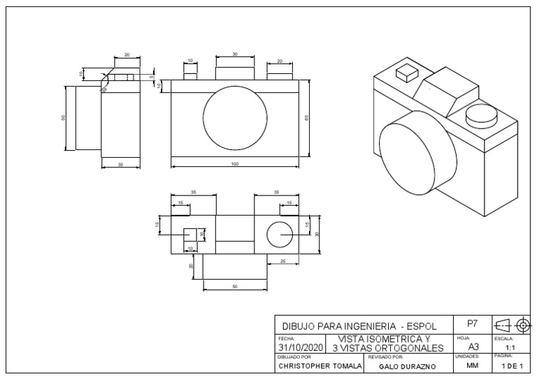 Tarea 2 Vista Isometrica, 3 Ortogonales en ISO E - (1) Model | PDF