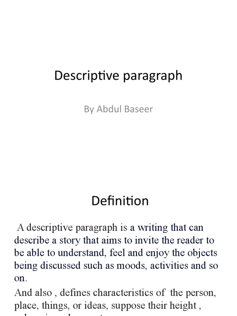Descriptive Paragraph | PDF