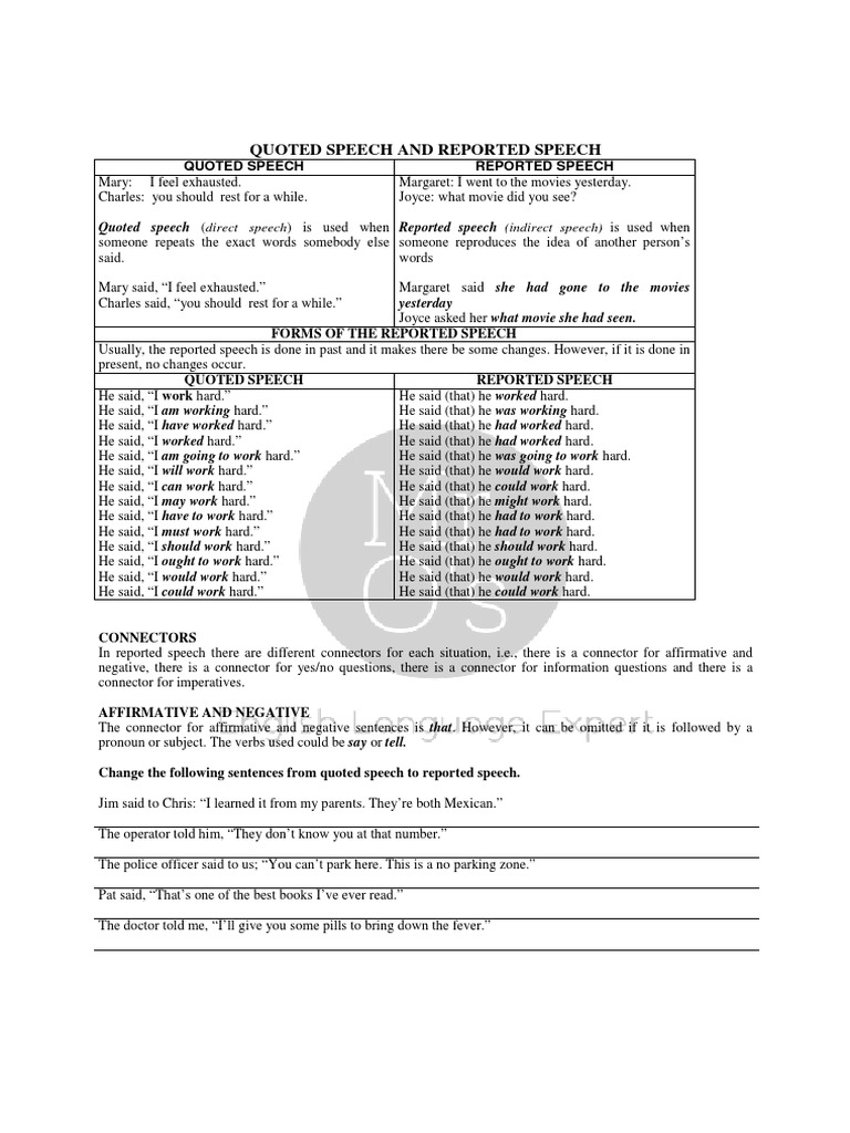 QUOTED SPEECH AND REPORTED SPEECH | PDF | Language Mechanics | Syntax