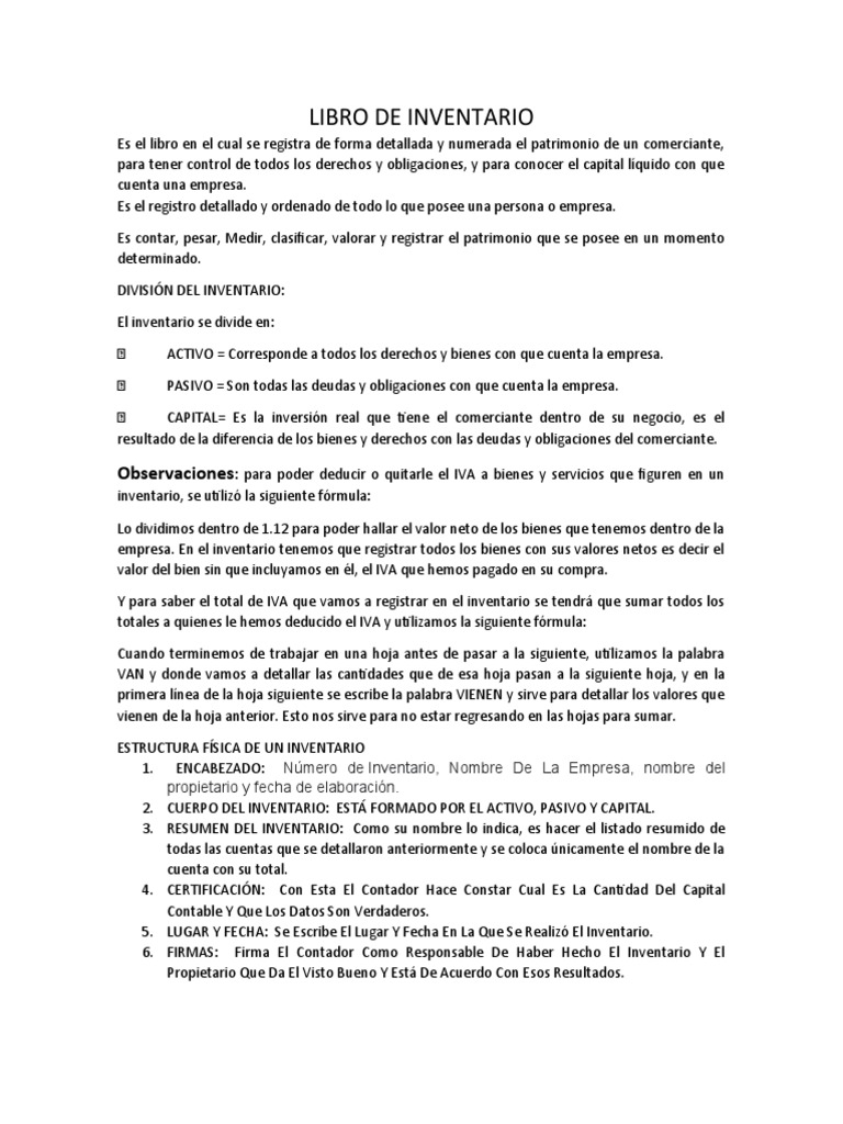 Definición del Libro de Inventario | PDF | Contabilidad | Impuesto al ...
