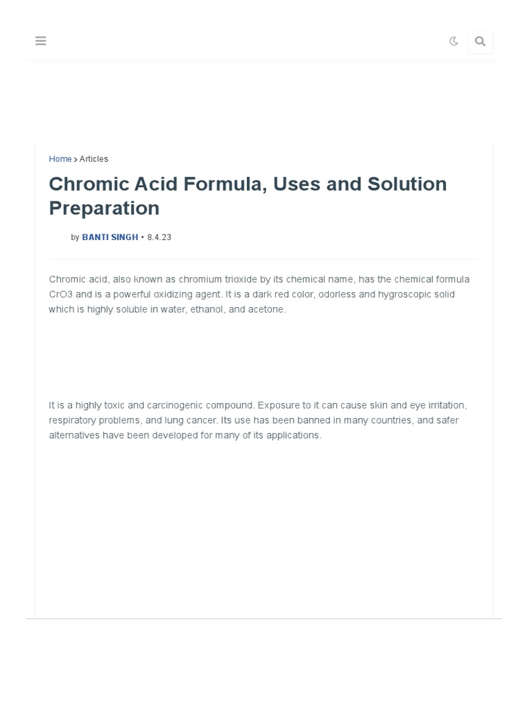 Chromic Acid Formula, Uses and Solution Preparation | PDF | Sets Of ...