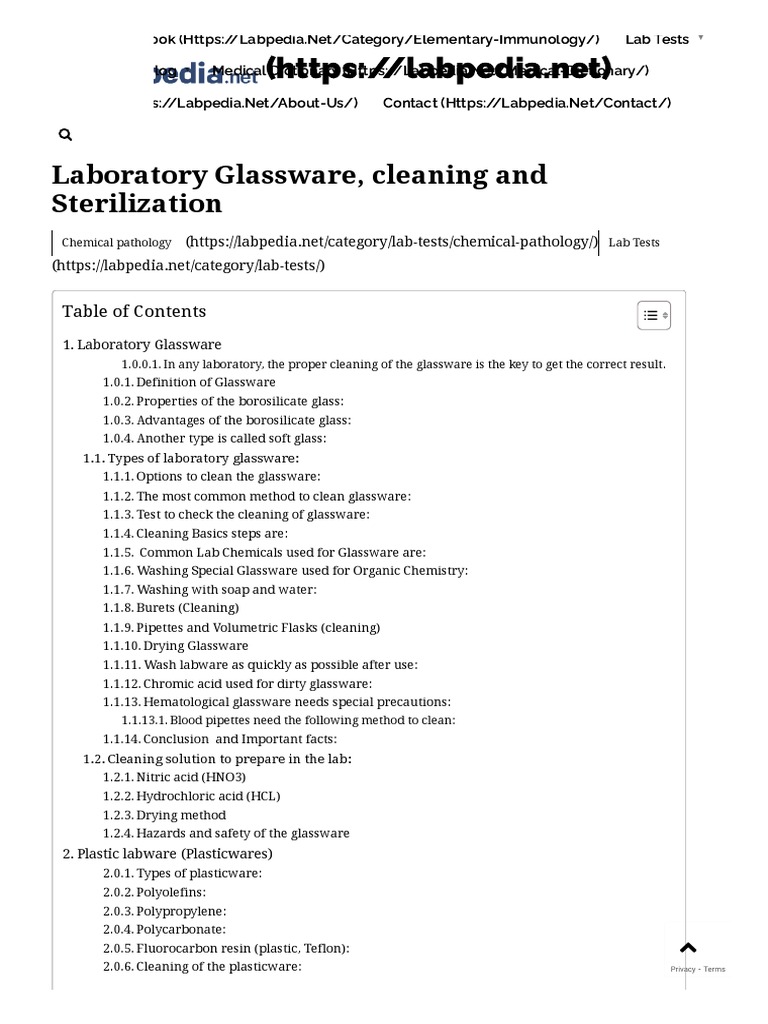 Laboratory Glassware, Cleaning and Sterilization | PDF | Sterilization ...