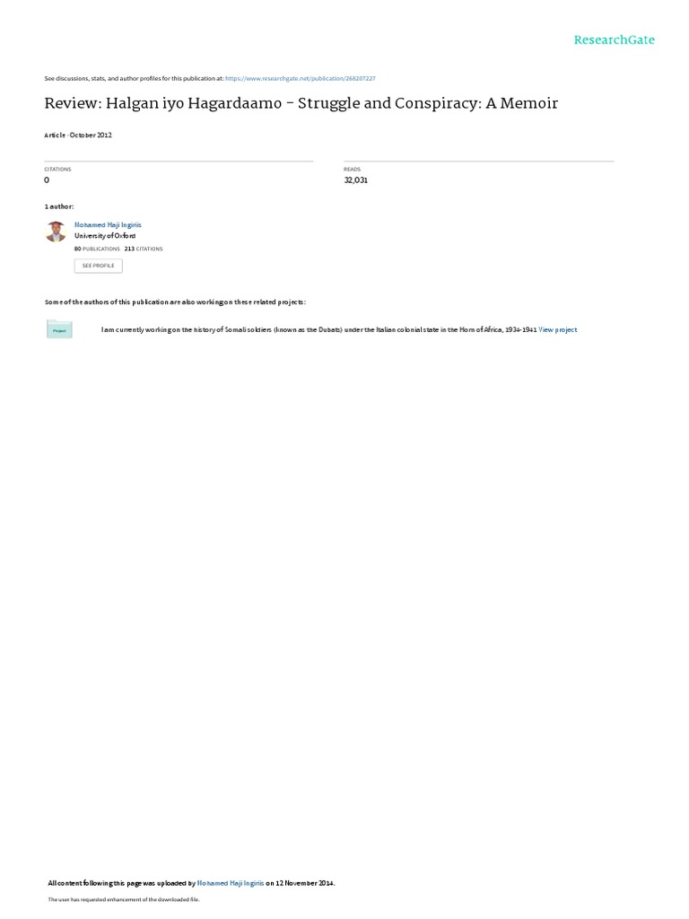 Review: Halgan Iyo Hagardaamo - Struggle and Conspiracy: A Memoir | PDF