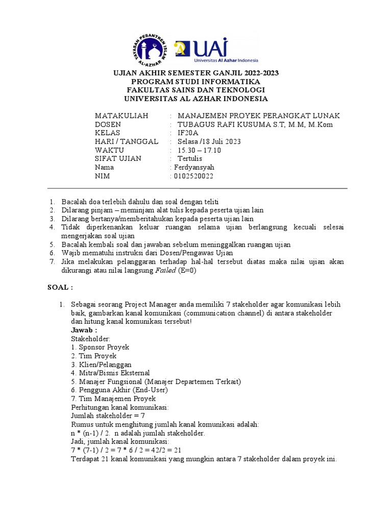 Soal Uas MPPL If20a | PDF