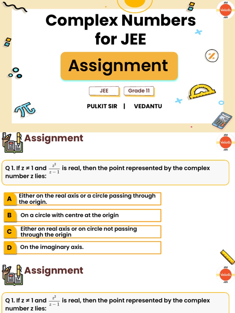 Complex Numbers - Assignment For JEE | PDF | Complex Number | Linear ...