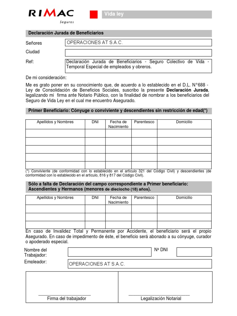 Seguro Vida Ley - Rimac | PDF