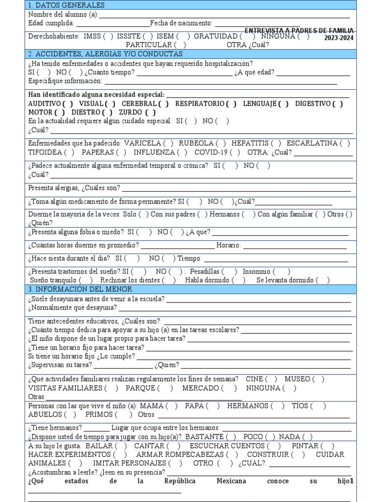 Entrevista A Padres de Familia de Nivel Preescolar | PDF | Salud ...