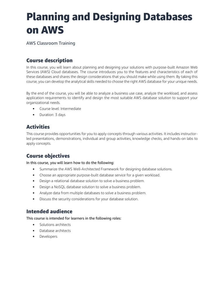 Planning and Designing Databases On Aws | PDF | Amazon Web Services ... Planning and Designing Databases On Aws | PDF | Amazon Web Services ...