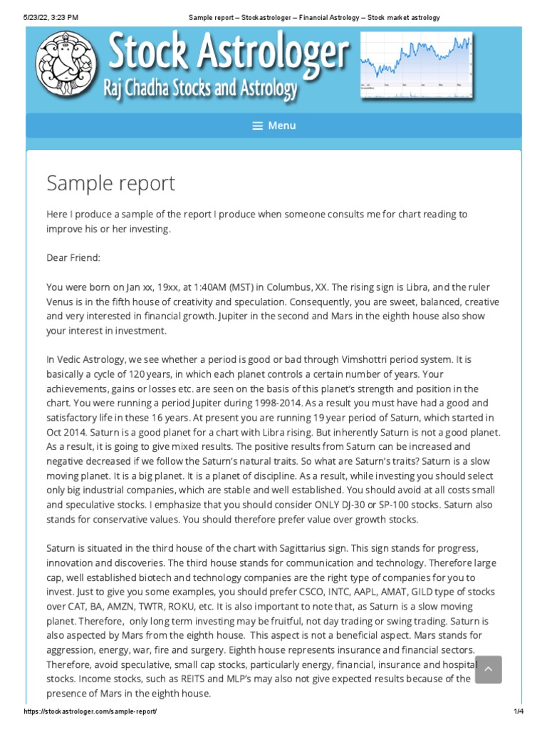 Sample Report - Stockastrologer - Financial Astrology - Stock Market ...