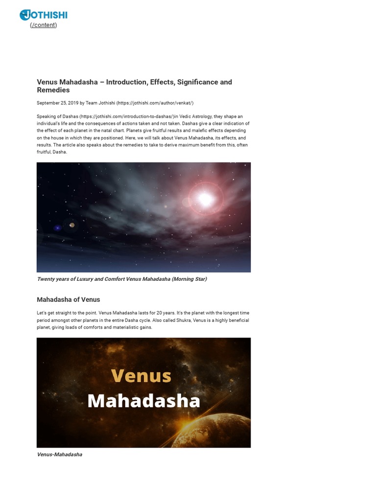 Understanding Venus Mahadasha Effects | PDF | Planets In Astrology ...