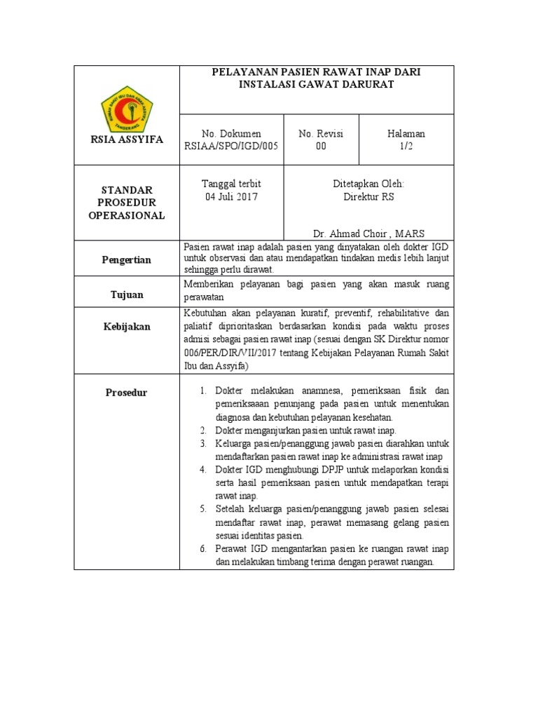 SPO5-Pelayanan Pasien Ranap Dari IGD | PDF
