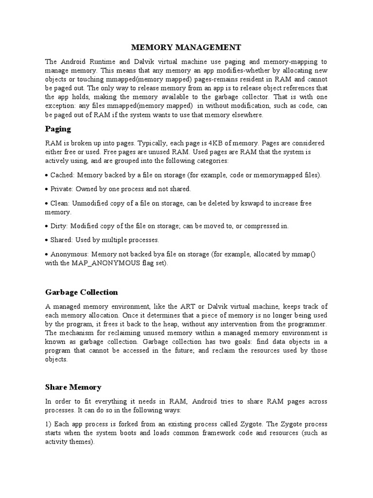 Memory Management | PDF | Android (Operating System) | Process (Computing)