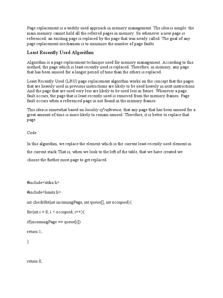 Least Recently Used Algorithm Pdf Computer Programming Computer 8218