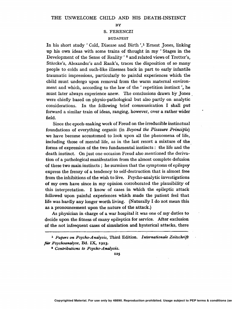 04 - Ferenczi - 1929 - The Unwelcome Child and His Death-Instinct | PDF ...