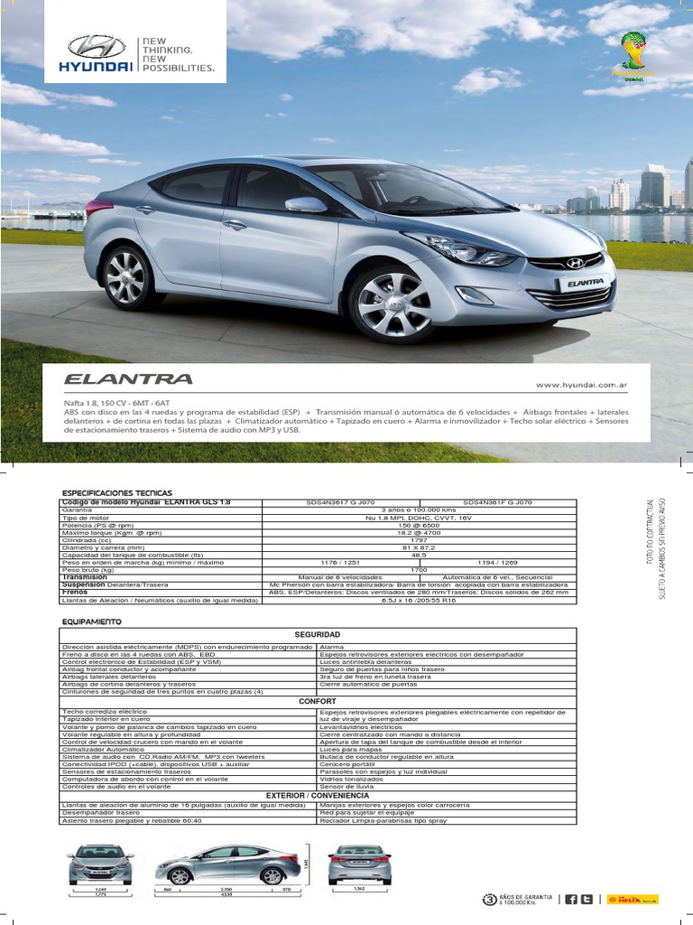 Ficha Tecnica Elantra | PDF | Airbag | Sistema de freno antibloqueo