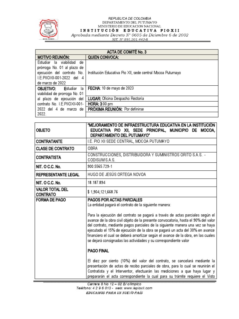Formato Acta de Comite Tecnico No. 3 Codisum Pabe Pio Xii | PDF ...