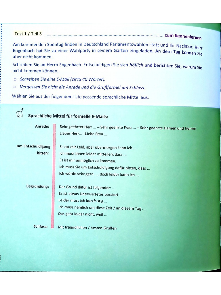 Schreiben Teil 3 Redemittel | PDF