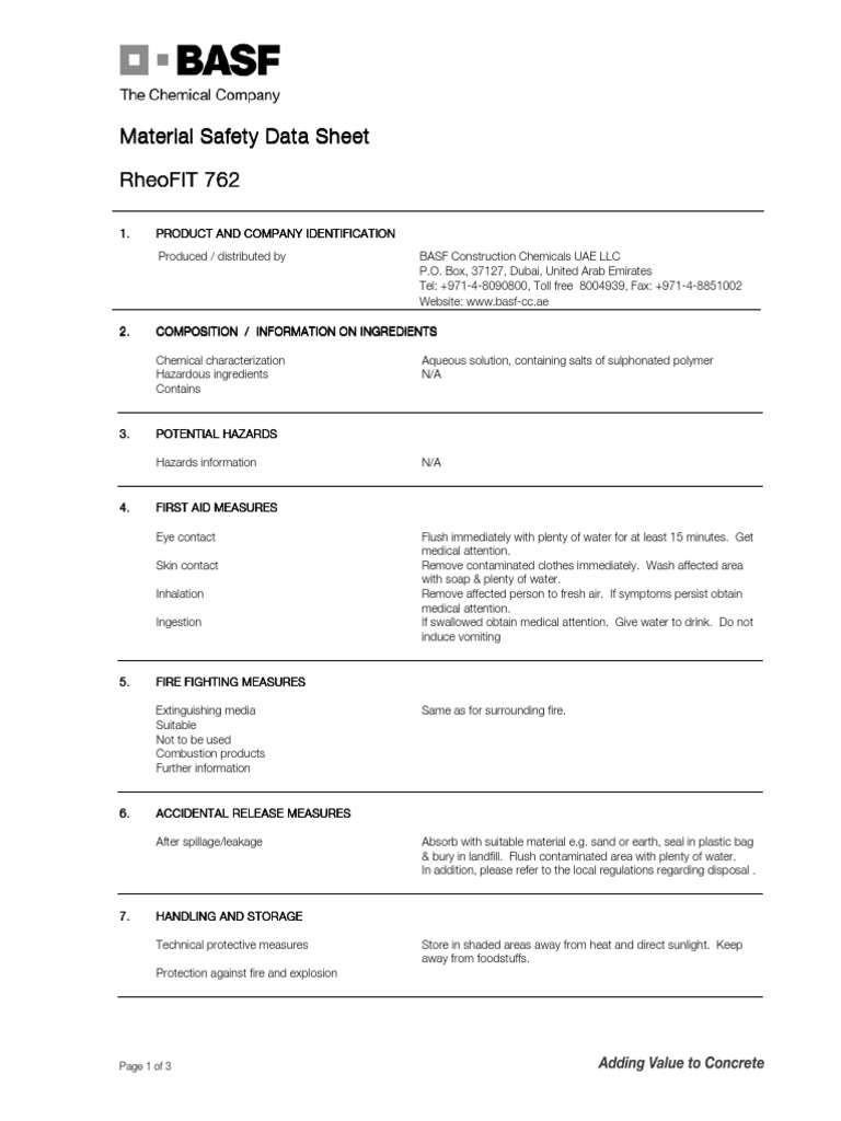 MSDS Rheofit 762 | PDF | Water | Hazards