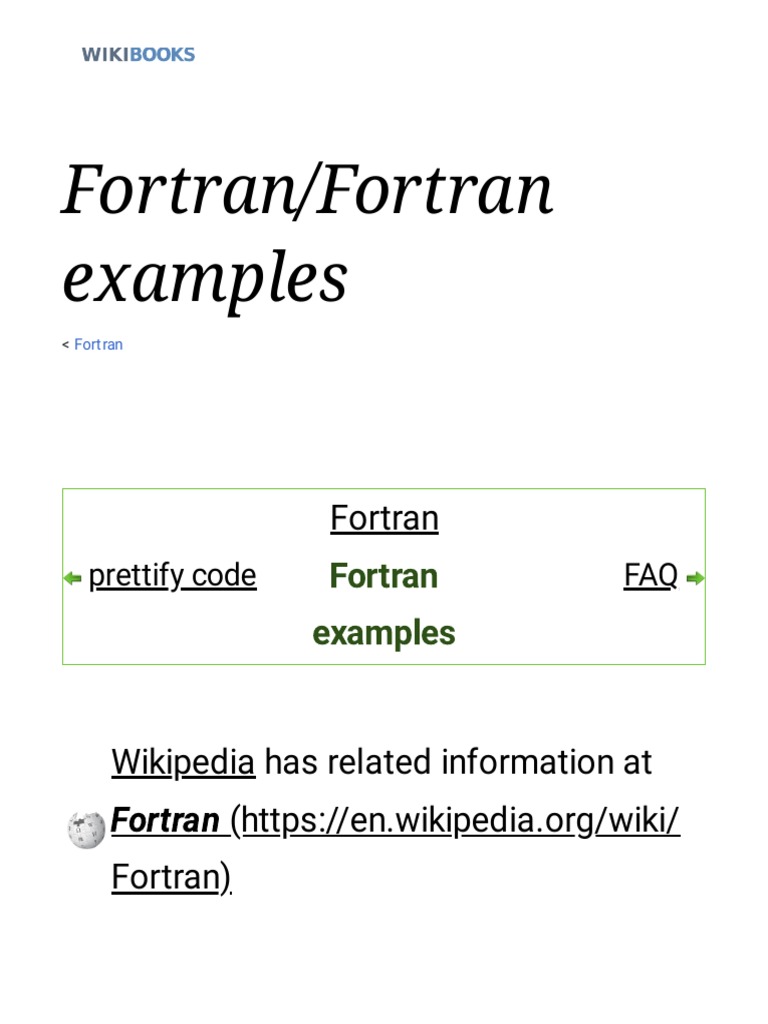 Fortran - Fortran Examples - Wikibooks, Open Books For An Open World | PDF | Parameter (Computer ...