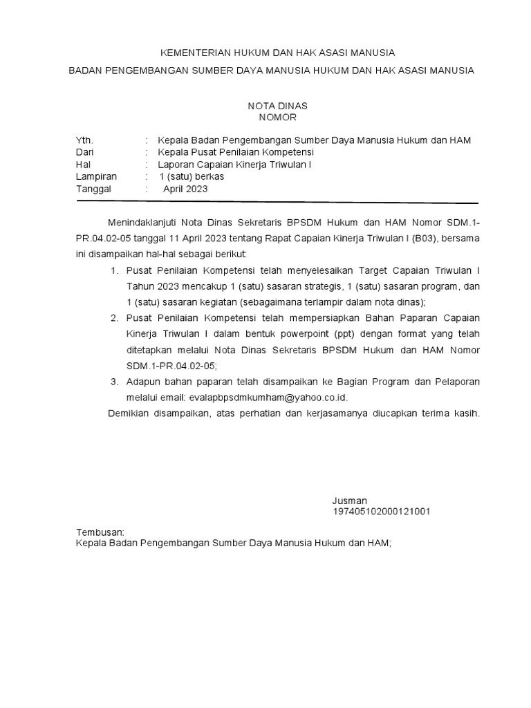 Contoh Nota Dinas (Ira) | PDF | Komputer