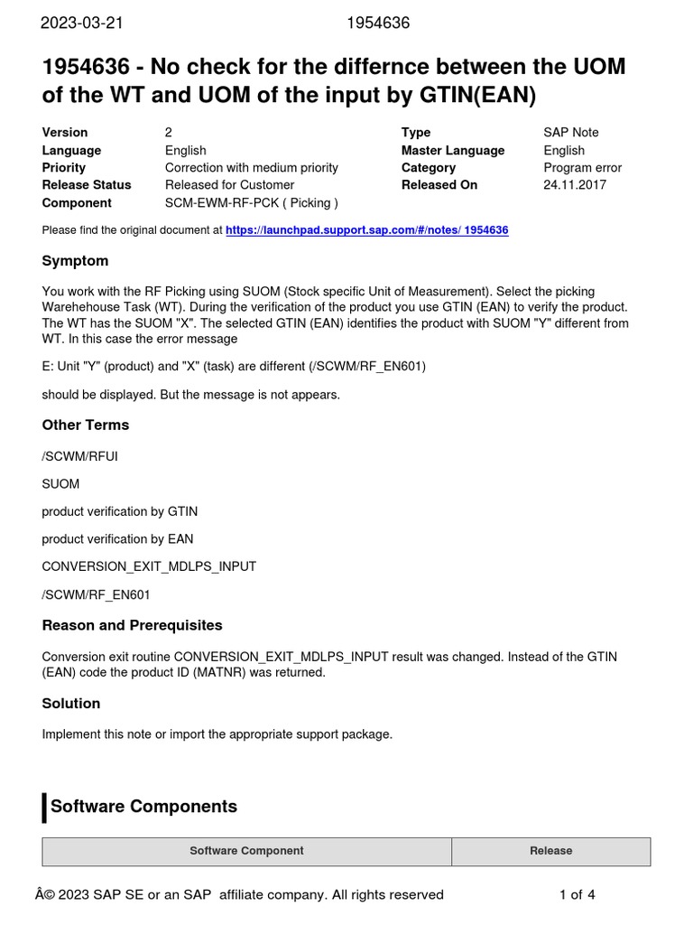 No Check For The Differnce Between The UOM of The WT and UOM of The ...