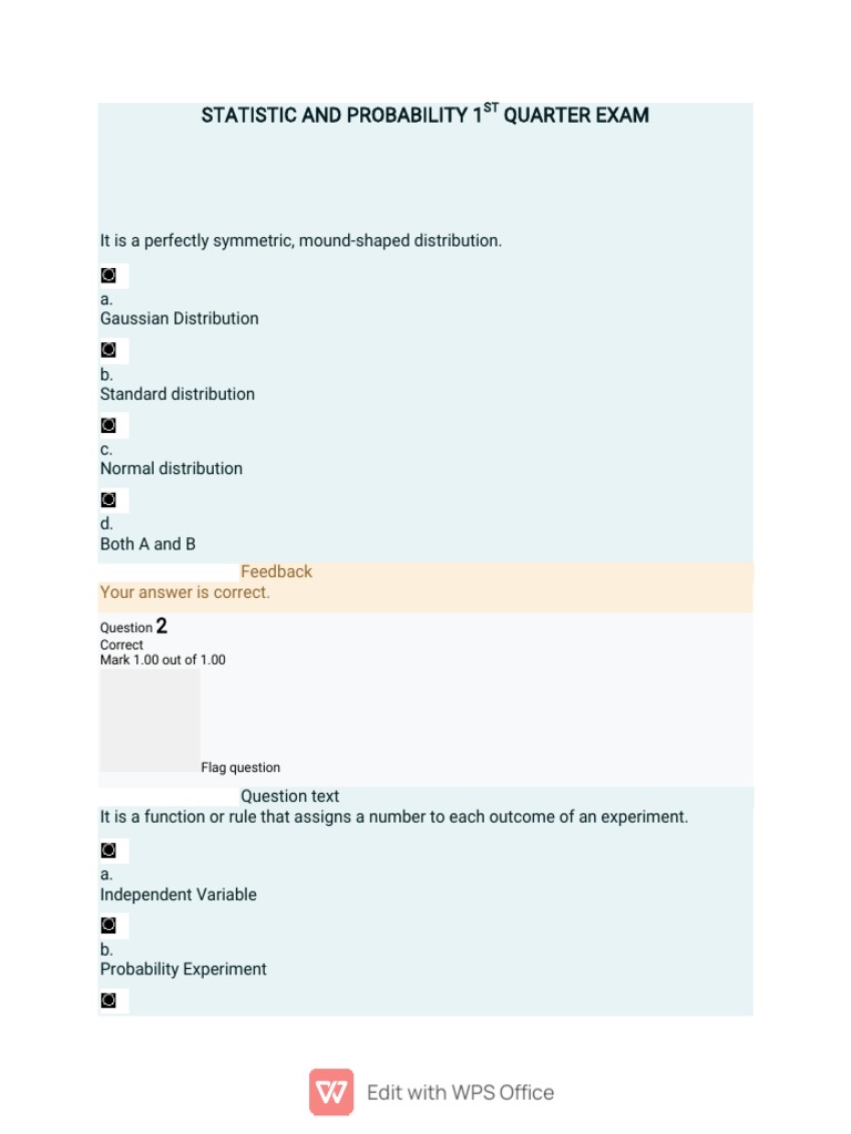 STATISTIC AND PROBABILITY 1ST QUARTER EXAM - Source | PDF | Probability ...