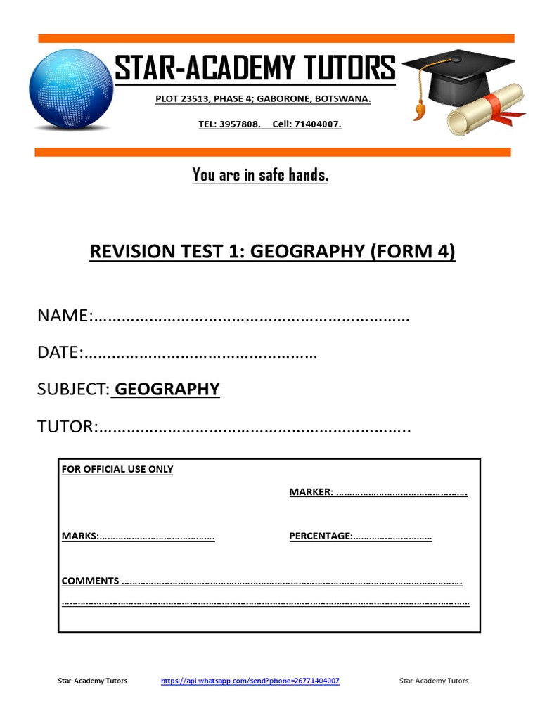 Geography (Form 4) - Test 1 (2019) | PDF | Rain | Precipitation