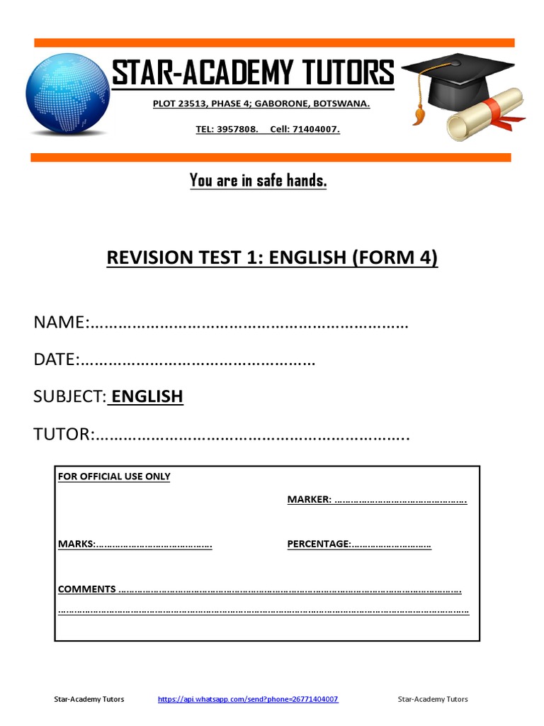 English Revision Test for Form 4 | PDF