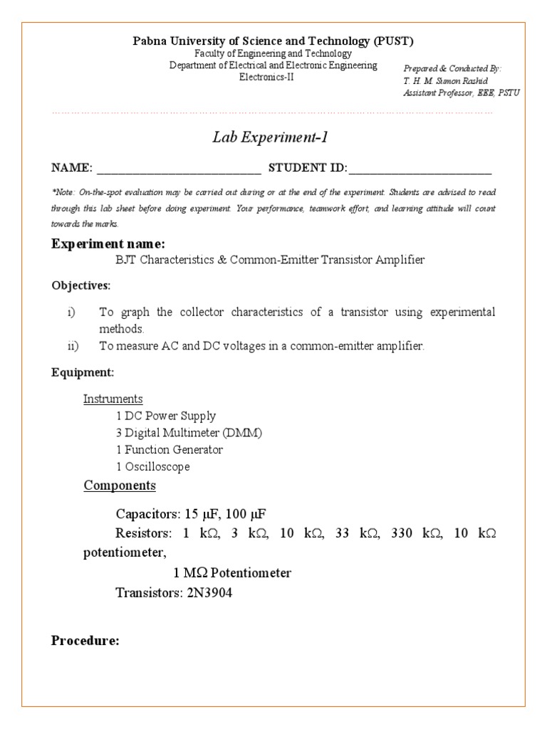 Lab Experiment-1: Pabna University of Science and Technology (PUST ...