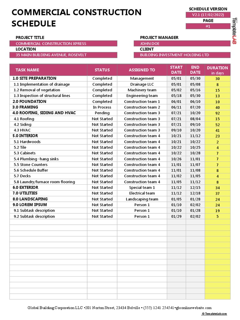Commercial Construction Schedule | PDF | Architectural Elements | Civil ...