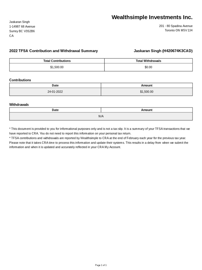 Wealthsimple TFSA | PDF