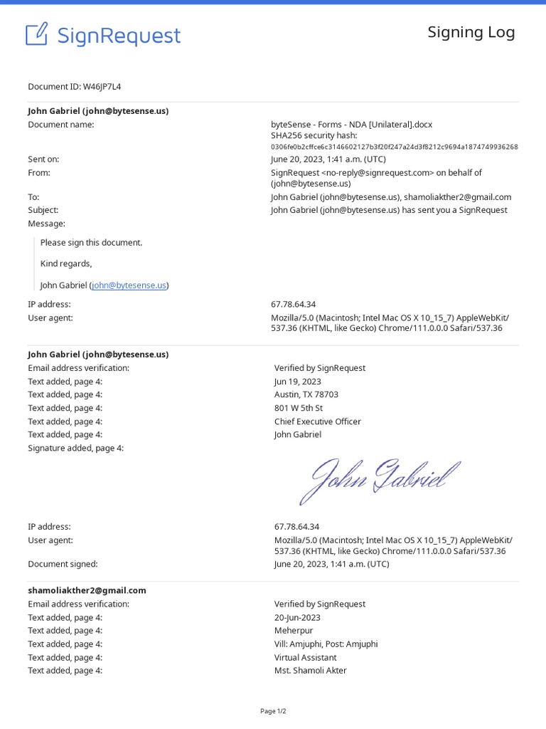 Bytesense - Forms - Nda Unilateral Signing Log | PDF | Safari (Web ...