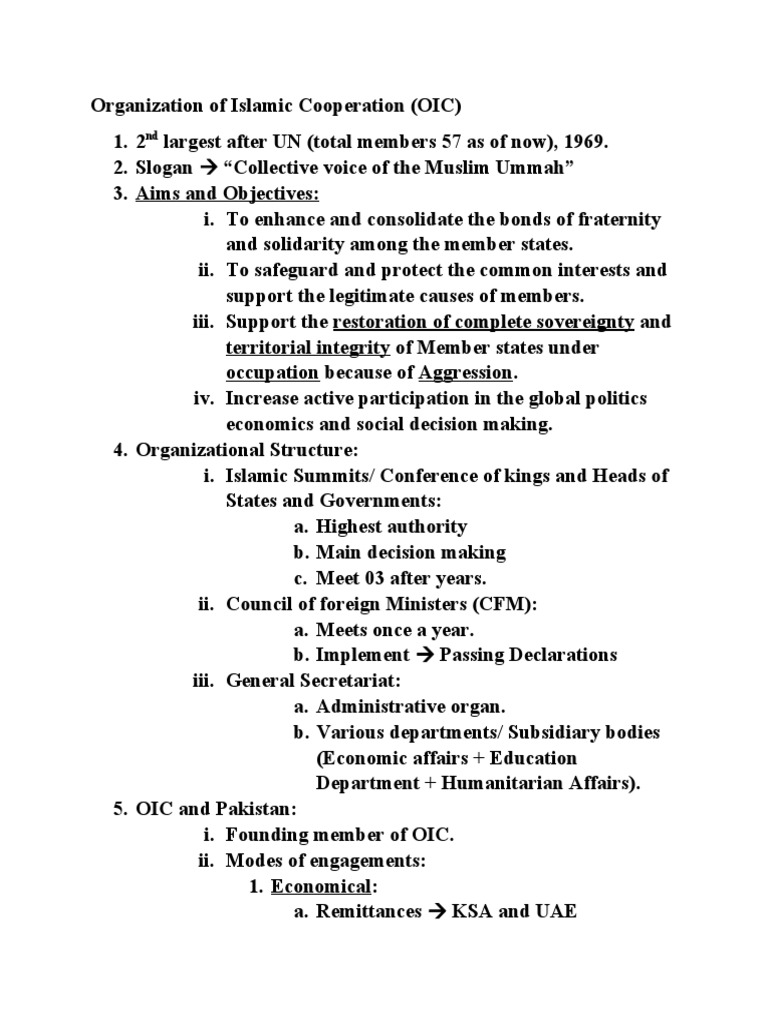 OIC | PDF | Organisation Of Islamic Cooperation | Politics Of Asia