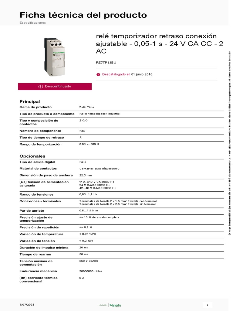 Relé Temporizador Industrial RE7TP13BU | PDF | Ingenieria Eléctrica ...