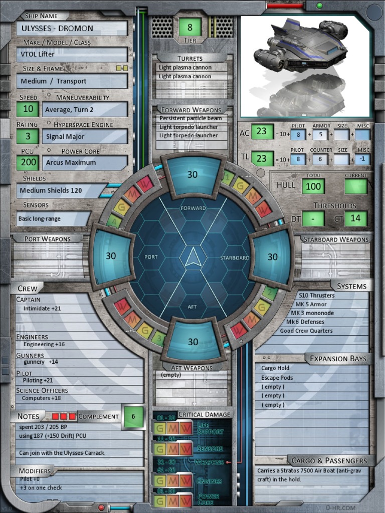 Starfinder Starship (T08 Ulysses Dromon) - Statblock + Map | PDF ...