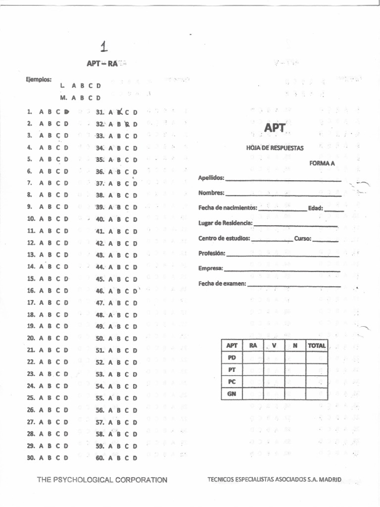 Hoja de Respuestas | PDF