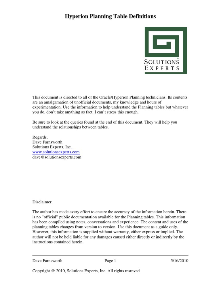 Hyperion Planning Tables | PDF | Integer | Menu (Computing)