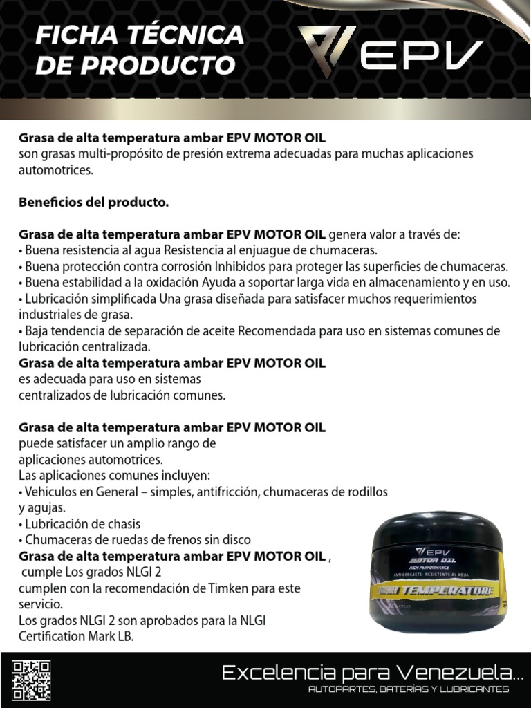 Ficha Grasa Ambar Epv Motor Oil | PDF | Tecnología