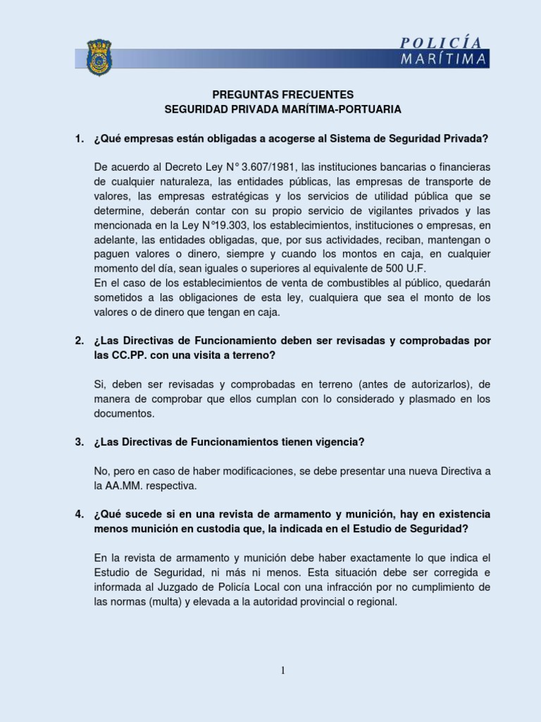 Preguntas Frecuentes Seguridad Privada M P | PDF | Policía | Dinero