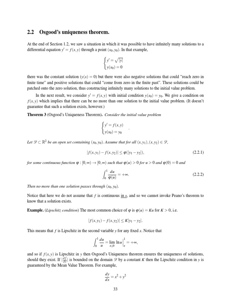 Osgood Uniqueness Theorem | Download Free PDF | Continuous Function | Function (Mathematics)