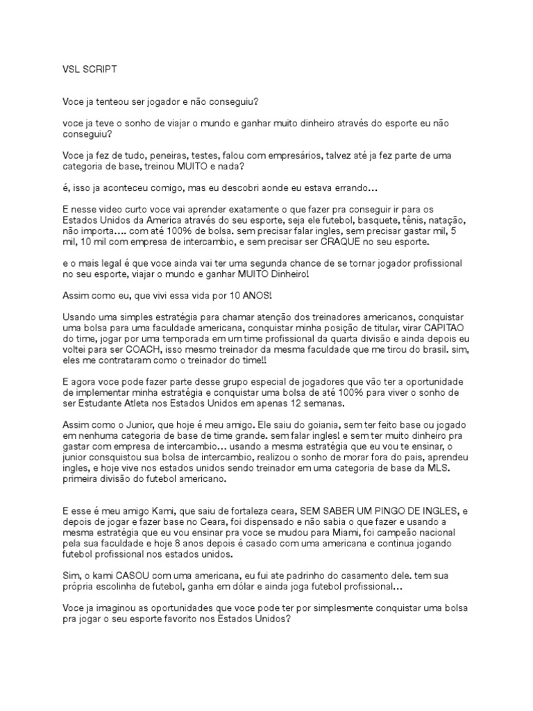 VSL SCRIPT Eu PDF | PDF | Futebol | Dinheiro